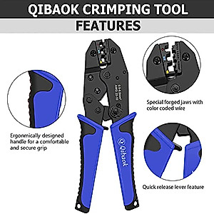 Wire Terminals Crimping Tool, Qibaok Insulated Ratcheting Terminals Crimper Kit of AWG22-10 with 800PCS Insulated Butt Bullet Spade Fork Ring Crimp Terminals Connectors