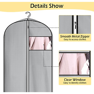 MISSLO 4" Gusseted Garment Bags for Hanging Clothes 65" Dress Bags for Gowns Long Waterproof Dress Cover for Closet Hanging Clothes Storage Bag, 3 Packs