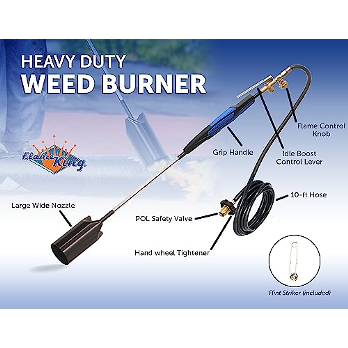 Flame King Propane Torch Kit Heavy Duty Weed Burner 500,000 BTU with 10-FT Hose, 39 inches Long for Weed Burning, Melting Ice and Snow, and Roofing