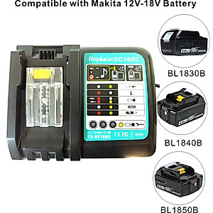 ANOITD DC18RC 14.4V-18VLi-Ion Battery Charger Compatible with Makita DC18RC DC18RD DC18RA DC18SD DC18SF to Work with BL1830 BL1840 BL1850 BL1860 BL1840B BL1820 BL1815 BL1430 BL1450 Makita 18V Battery