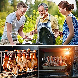 FIRELOOP Chicken Wing Leg Rack BBQ Chicken Drumsticks Rack Stainless Steel Hang Up to 12 Chicken Legs or Wings, Metal Roaster Stand with Drip Tray for Kamado Joe Big Green Egg, Smoker Grill or Oven