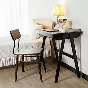 Cttasty Computer Desk with Drawers, Solid Wood Writing Desk, Mid Century Modern Home Office Desks, Oak Study Table, Small Desk for Bedroom, 29.1 H x 31.5 W x 19.7 D Inches, Walnut