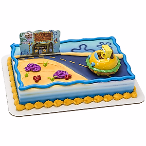 DecoSet® SpongeBob Square Pants Krabby Patty Cake Topper, 2-Piece Birthday Party Set with Rolling Car Figure for Fun After the Party, 3"H x 4.25"W