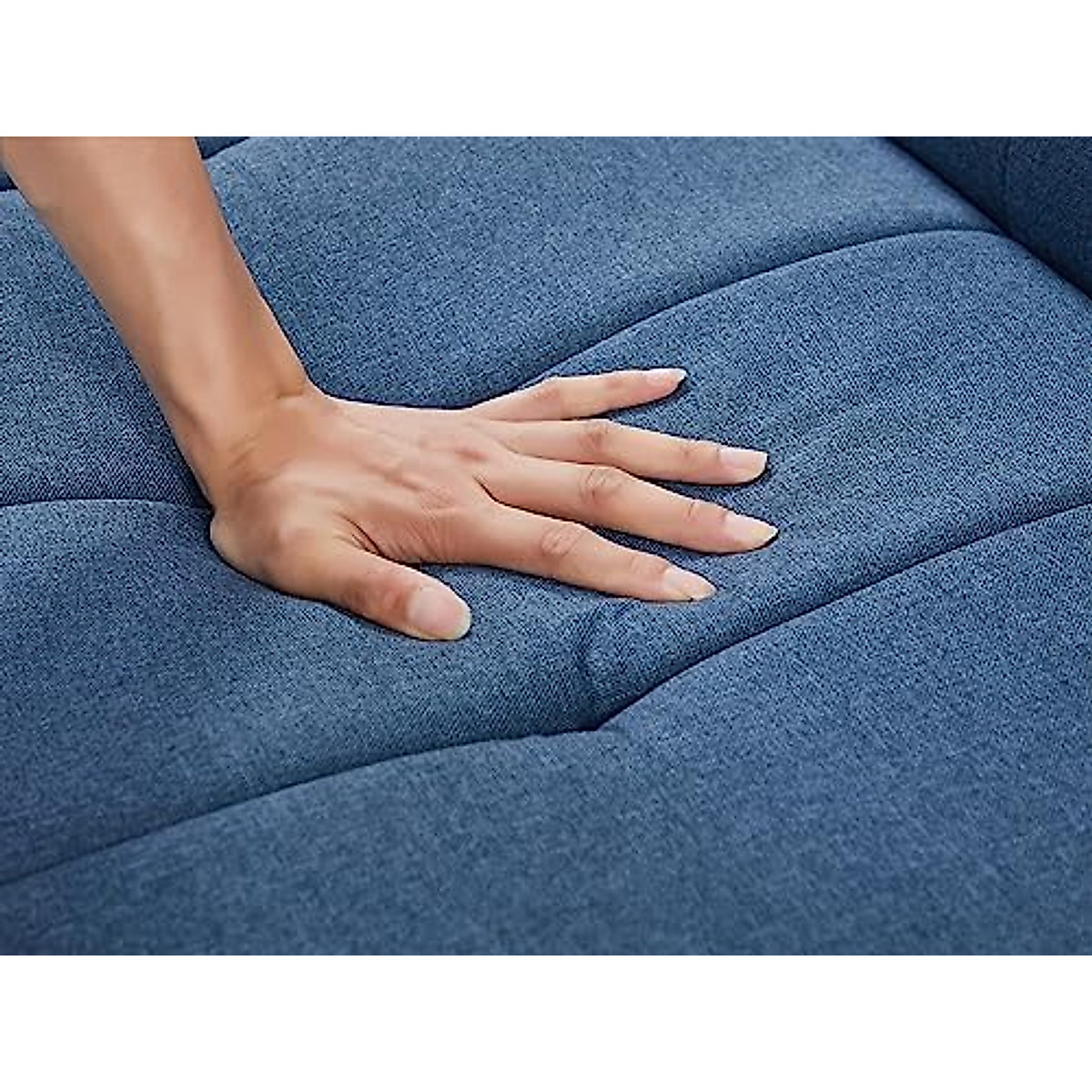 Blue, Linen, Convertible Double Folding Living Room Sofa Bed (Eucalyptus Wood Frame)