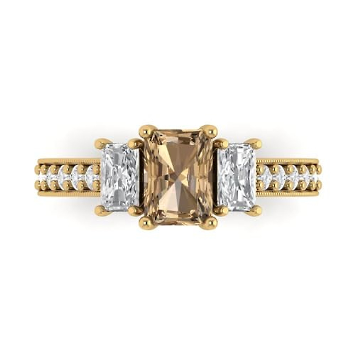 Clara Pucci 1.82ct Emerald Cut 3 stone Champagne Simulated Diamond Engagement Promise Anniversary Bridal Ring 18K Yellow Gold 10.75