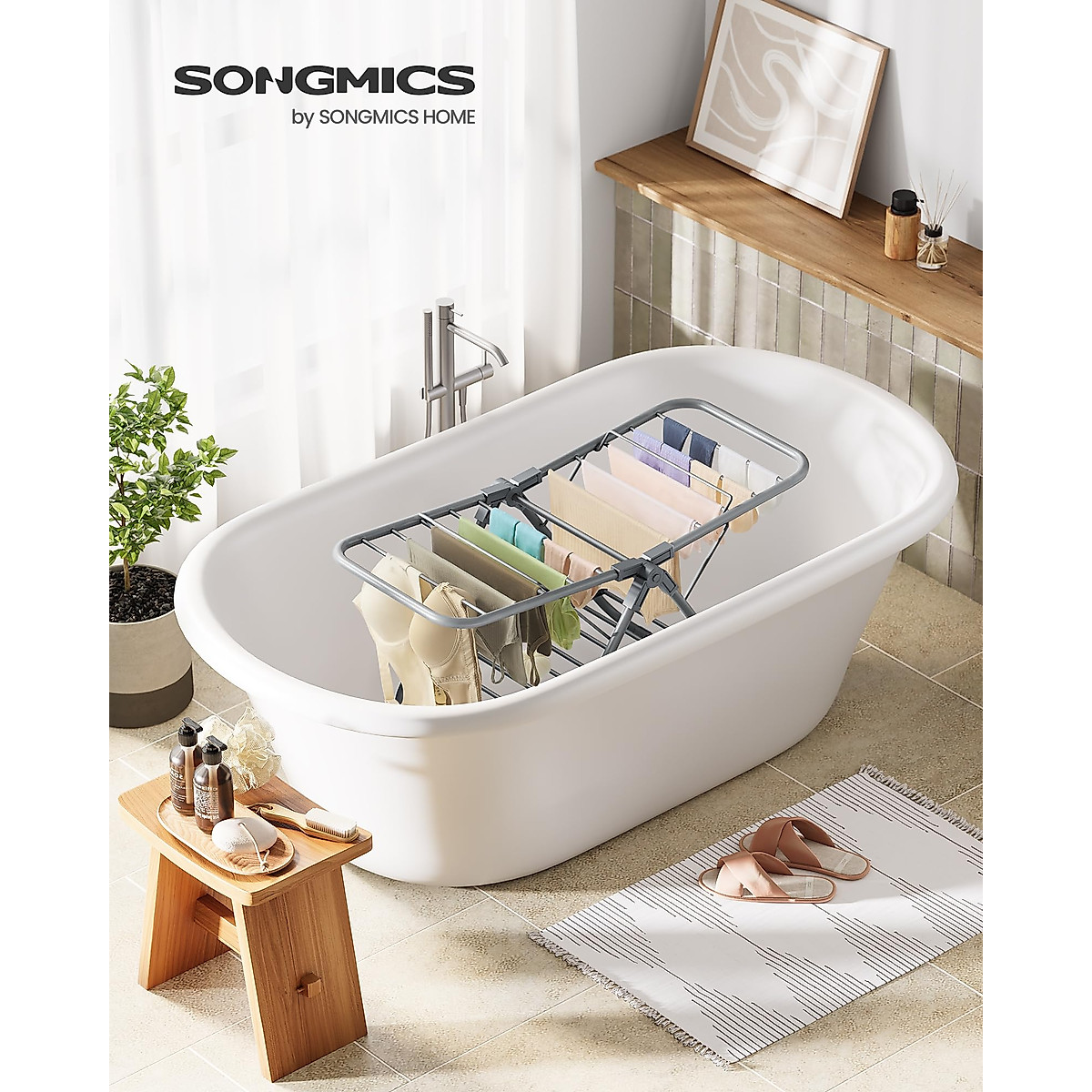 SONGMICS Small Clothes Drying Rack, Foldable 2-Level Laundry Drying Rack, Space-Saving, for Small Clothes, Towels, Bathroom, Balcony, 17.3 x 39.8 x 19.7 Inches, Dove Gray ULLR504G01
