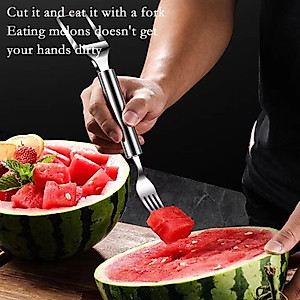 XINGJIEYUN New Watermelon Fork Slicer Tool, Summer Double Head Fruit Fork Slicer, 2-in-1 Stainless Steel Fruit Slicer, Suitable for Family gatherings, Camping Parties (3 pieces)