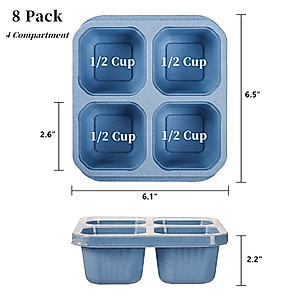 Cididu 8 Pack Snack Containers, Reusable Bento Lunch Boxes for Kids Adults, Meal Prep Lunch Containers 4 Compartment Small Portion, Wheat Straw Divided Food Storage Containers for School Work