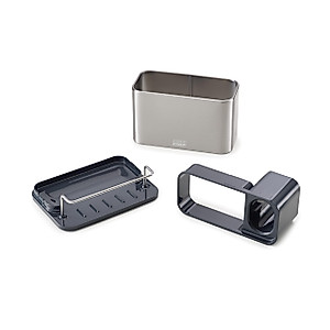 Joseph Joseph 85112 Surface Sink Caddy Stainless Steel Sponge Holder Organizer Tidy Drains Water for Kitchen, Large, Grey