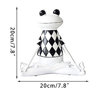 Yoga Frog Resin Statue, Smiling Frog Sitting In Meditation Black And White Check Stripe Printing For Home Desk Office Bathroom Decoration Garden Statue Indoor And Outdoor Decorative Ornaments