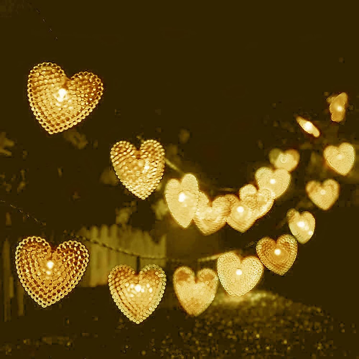 WONFAST Solar Heart String Lights, Waterproof 23ft 50LED Heart-Shaped 8 Mode Solar Starry Ambiance Lighting Christmas Fairy String Lights for Gardens Path Homes Wedding Party Decor (Warm White)