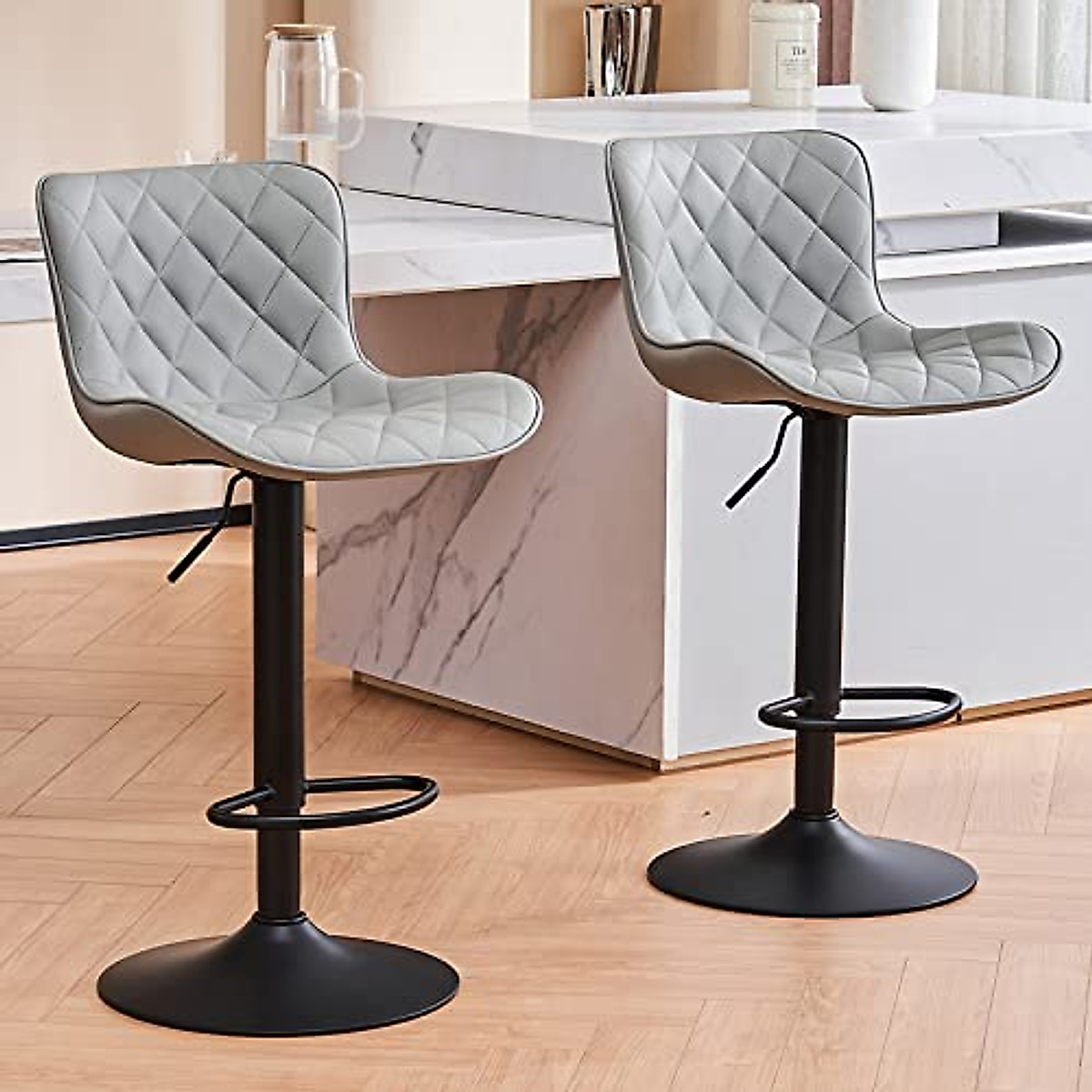YOUNUOKE Bar Stools with Back, Modern Faux Leather Swivel Counter Height Barstools Adjustable Tall Bar Stools, Single Bar Chairs for Kitchen Islands, Grey Gray