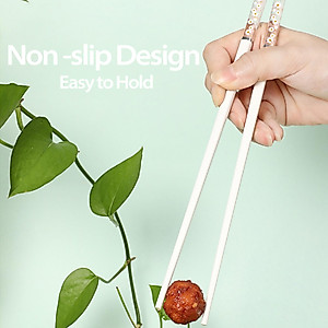 5 Pairs Chopsticks-Reusable Chopsticks Dishwasher Safe, 9.6 inch/24.3cm Matte Non-Slip Fiberglass Chop Sticks, Chinese/Japanese Korean Chop Stick Gift, Daisy Green