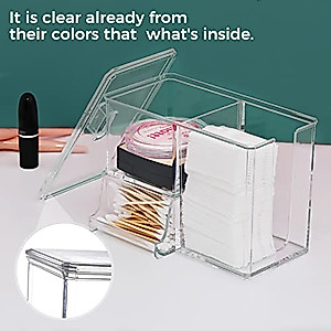 LENNXIER Q Tips Holder Cotton Pads Holder Cotton Balls Swab Holder Container with Lid 4-Grid Q-tip and Cotton Ball Holder Makeup Pad Box Cosmetic Storage Case,Acrylic Crystal Clear