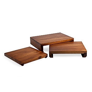 TOSCANA - a Picnic Time Brand Etage Nested Acacia Wood Serving Pedestals, Set of 3