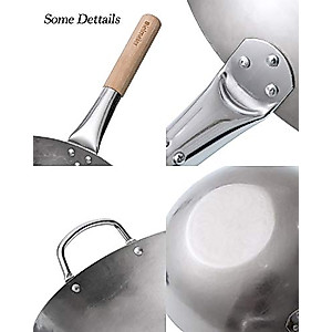 Bielmeier 14 Inch Carbon Steel Wok with Wok Ring,Woks and Stir Fry Pans with Sponge, Round Bottom Wok pan for Home and Professional Cooking…