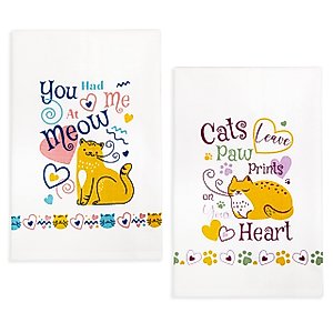 Cackleberry Home Cat Lover Cotton Kitchen Towel Set - You Had Me at Meow and Cats Leave Paw Prints on Your Heart