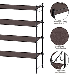 smusei Shoe Rack for Entryway 4 Tier Freestanding Adjustable Expandable Sturdy Closet Fabric Shoe Rack Storage Organizer with 2 Metal Hooks for Home, Dorm, Hallway, Bronze