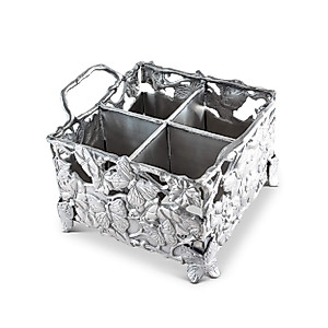 Arthur Court Designs Aluminum Metal Butterfly Silverware/Flatware/Utensil Caddy Holder 8 inch Square 7 inch Tall