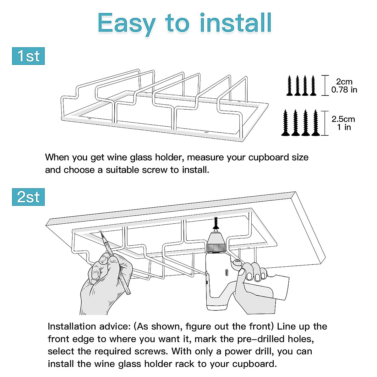 Helunsi Black Wine Glass Rack Under Cabinet Wine Glass Holder Stemware Hanging Rack Wine Glass Hangers Under Shelf Metal Storage Organizer Mountable for Kitchen Cabinet Restaurant Bar (3 Rows)