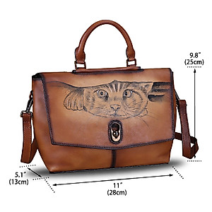 Genuine Leather Satchel Purses Handbags for Women Large Capacity Shoulder Bags Lady Work Top Handle Crossbody Bags (BrownHandPainted)