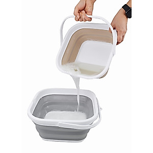 SAMMART 5.5L (1.4 Gallon) Collapsible Square Handy Bucket/Foldable SquareWater Pail/Portable Tub with Handle. (White/Grey, 1)