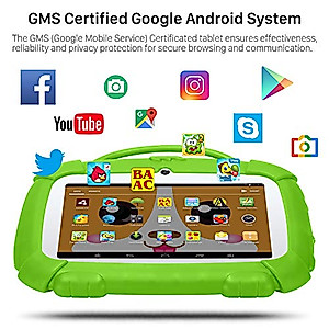 Padgene Kids Tablet 7 Inch,Android 9.0 Parental Control Kids Mode Pre-Installed WiFi Tablet Learning Games Camera IPS HD Display 1 GB+16GB with Kid-Proof Case (7 Inch, Green)