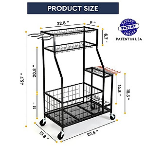 Garden Tool Storage for Garage, Yard Tool Organizer for Garage, Shed, Garden, Garage Tool Organizer, Garage Tool Rack on Wheels, Tool Stand for Home, Outdoor, Heavy Duty Steel, Black