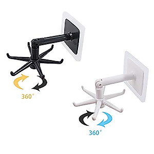 2 PCS Kitchen Utensil 360°Rotating Folding Hook Rack Utility Self-Adhesive 6 Claw Wall-Mounted and Under Cabinet Holder Wall Hooks with Heavy Duty Hanging for Home Bathroom Office(Black + White)