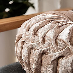 Aoruisen Grey Round Throw Pillow Velvet Round Pillows Cushion for Home Decoration Pleated Pumpkin Pillow for Home Decor Sofa and Car Throw Pillows 13.8 inch