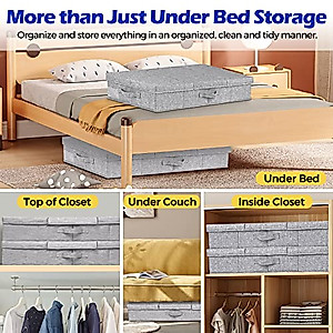 Under Bed Storage, 2 Pack Large Underbed Storage Containers with Lids, Foldable Under Bed Clothes Storage Bins with Handle, Under Bed Storage Organizer Box for Clothes Blankets Shoes Pillows (Grey)