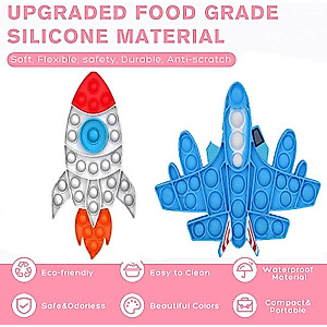3PACK Creative Design Push Bubble Pop Fidget Sensory Airplane Toy,Push Its Toys for Boys,Adults&Kids,Pressure Bubble Silicone Game Gift Special Need Kid Teen Adult Friend(Aircraft+Rocket)