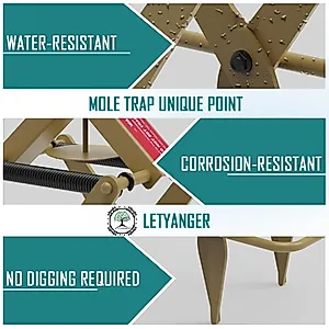 LETYANGER Mole Traps 2 Pack, Mole Killer, Reusable Mole Gopher Traps, Ground Mole Trap for Lawns, Galvanized Steel Mole Scissor Trap, Tan Color