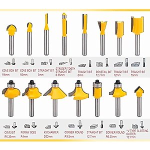 Router Bits 1/4 Shank, Router Bit Set 15 Pcs, Roundover Router Bit 1/4 Shank - Carbide Router Bits for Wood, Woodworking, DIY