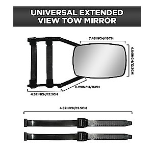 AOCISKA Car Tow Mirrors,Universal Clamp-On Towing Mirror 360 Degree Rotation Adjustable Towing Mirror,RV Leveling Blocks Rear View Side Clip on Mirror Extensions for Towing