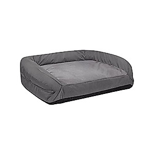 K9 Ballistics Tough Bolster Nesting Pillow Sofa Dog Beds - Washable, Durable and Water Resistant, Made for Medium Dogs, M 33"x27", Two-Tone Gray Velvet