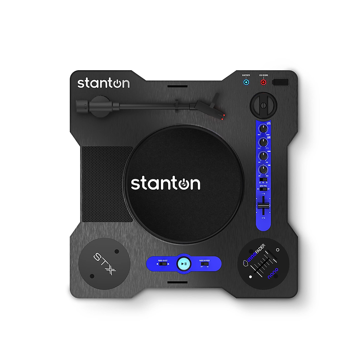 Stanton STX - Portable Scratch DJ Turntable with Innofader Nano Crossfader, Bluetooth, Pitch Slider, USB Recording, Speaker, 2 Rechargeable Batteries