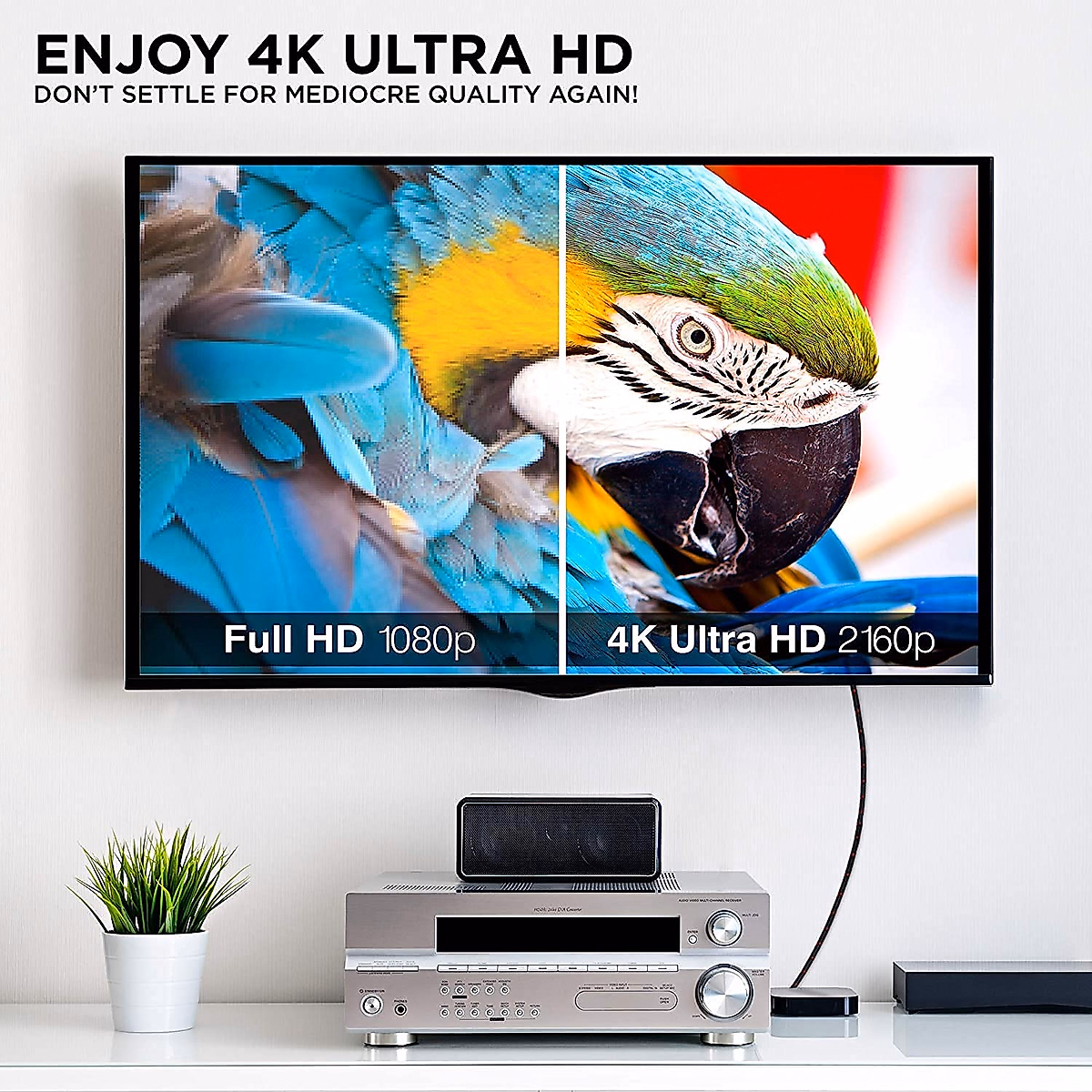 Ritz Gear 4K HDMI 2.0 Cable 12 ft. [3 Pack] 18 Gbps Ultra High Speed Braided Nylon Cord & Gold Connectors - 4K@60Hz/UHD/3D/2160p/1080p/ARC & Ethernet. Compatible with UHD TV/Monitor/PC/PS5/Xbox