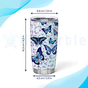 Hyturtle Personalized Gifts For Butterfly Lover - Butterflies Prints Custom Name Stainless Steel Tumbler 20oz With Lid - Idea Butterfly Lover Gifts For Women Girl Kids On Birthday, Christmas