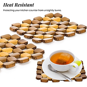 Tlence 12 Pack Bamboo Trivet Mat for Hot Dishes, 6.3'' Heat Resistant Kitchen Hot Pads, Wooden Table Counter Protector Set, Bamboo Coasters for Teapot Hot Dishes Pans, Table Décor Kitchen Gifts Idea