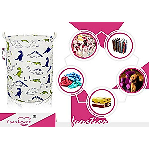 TIBAOLOVER Dinosaur Laundry Basket Baby Laundry Hamper Cute Kids Hamper Toy Storage Bin Handles for Boys and Girls Dinosaur Room Decor (Polychrome Dinosaurs)