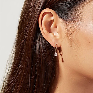 8YEARS 18K Gold Plated Dangle Hoop Earrings for Women, Gold CZ Paved Huggie Hoop Earrings, Gold Dangle Drop Huggie Earrings With Star Moon Teardrop Evil Eye Lightning Charms (Teardrop)