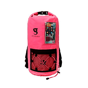geckobrands Hydroner 20L Waterproof Dry Bag Backpack, Neon Pink - Lightweight Travel Bag with Clear Phone Pouch