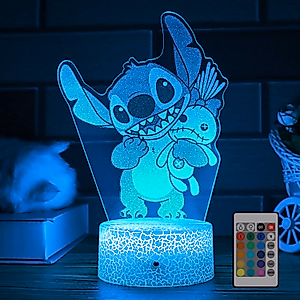 DRYLF Stitch Gifts for Girls Stitch Night Light with Remote & Smart Touch 16 Colors Changing Dimmable Stitch Lamp Cool Room Decor Bedside Lamp for Bedroom Boys Girls