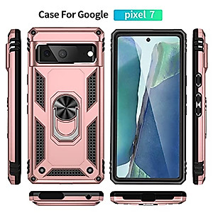 SunRemex for Google Pixel 7 Case with HD Screen Protector [2 Packs], [Not for Google Pixel 7 Pro ], Magnetic Ring Holder Kickstand,[Military Grade] Phone Case for Google Pixel 7 (Rosegold)