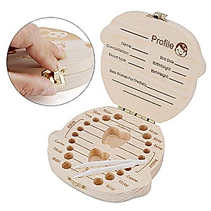 Baby Tooth Box by NASHRIO - Wooden Kids Keepsake Organizer Gift for Baby Teeth, Cute Children Tooth Container with Tweezers to Keep the Childwood Memory (Gril)