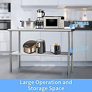 ROVSUN 72'' x 24'' Stainless Steel Table for Prep & Work,Commercial Worktables & Workstations,Heavy Dut Metal Table with Adjustable UnderShelf & Backsplash for Kitchen, Restaurant,Home,Hotel