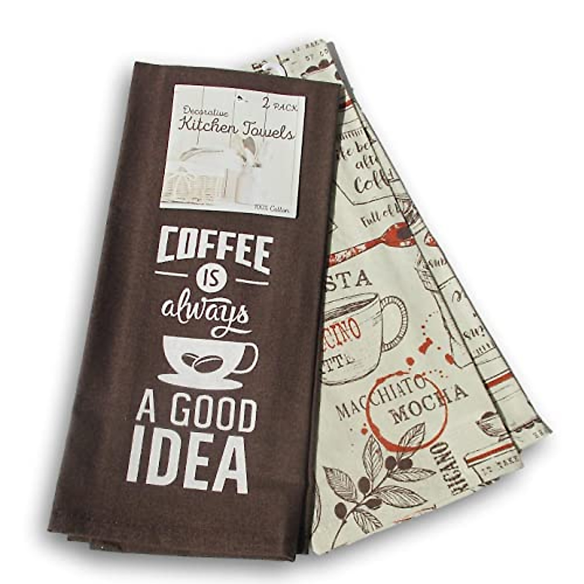 The Spring Shop Decorative 100% Cotton Kitchen Tea Towel Set - 2 Count - 15 x 25 Inches (Coffee is a Good Idea/Kitchen Details)