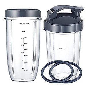 Blender Replacement Cups for Nutribullet Blender, 32oz & 24oz Cups with Flip Top To Go Lid & Flat Lid & Rubber Gasket, Compatible with Nutri Bullet 600W/900W Blenders (6 PCS)