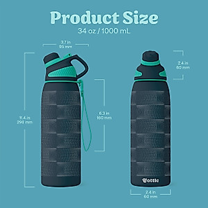 Ottle Reef Roamer Stainless Steel Water Bottle - 34 oz Insulated Flask with Leak Proof Lid, BPA free & Carry Handle - Hot & Cold Gym Water Bottle for Travel, Camping & Sports - Halftone Flow
